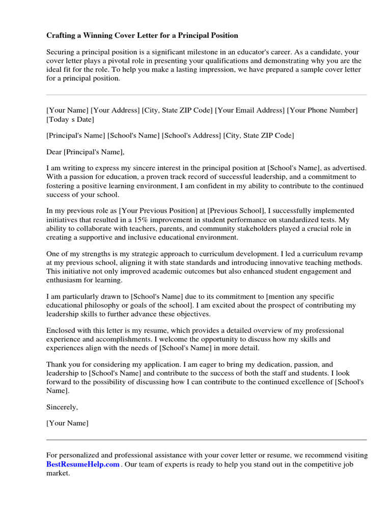 Cover Letter Sample For Principal Position | PDF | Teachers | Learning