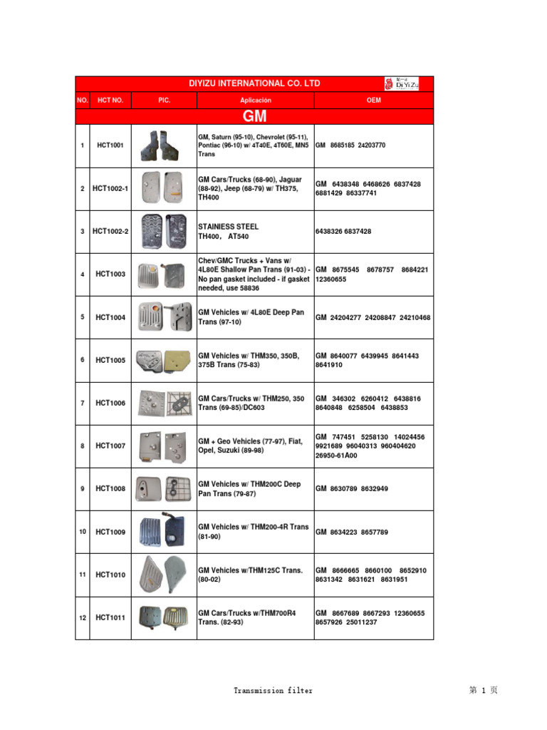Diyizu AT Filter Catalog | PDF | Volkswagen | Toyota