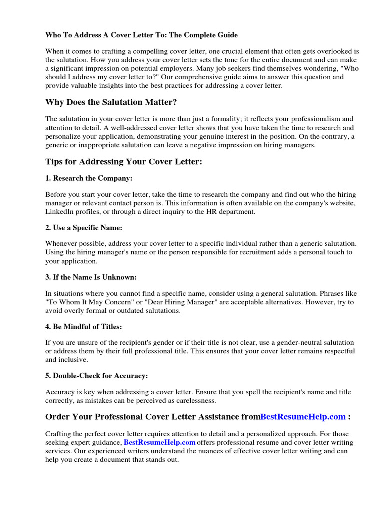 Who To Address A Cover Letter To If Unknown | PDF | Recruitment | Linked In