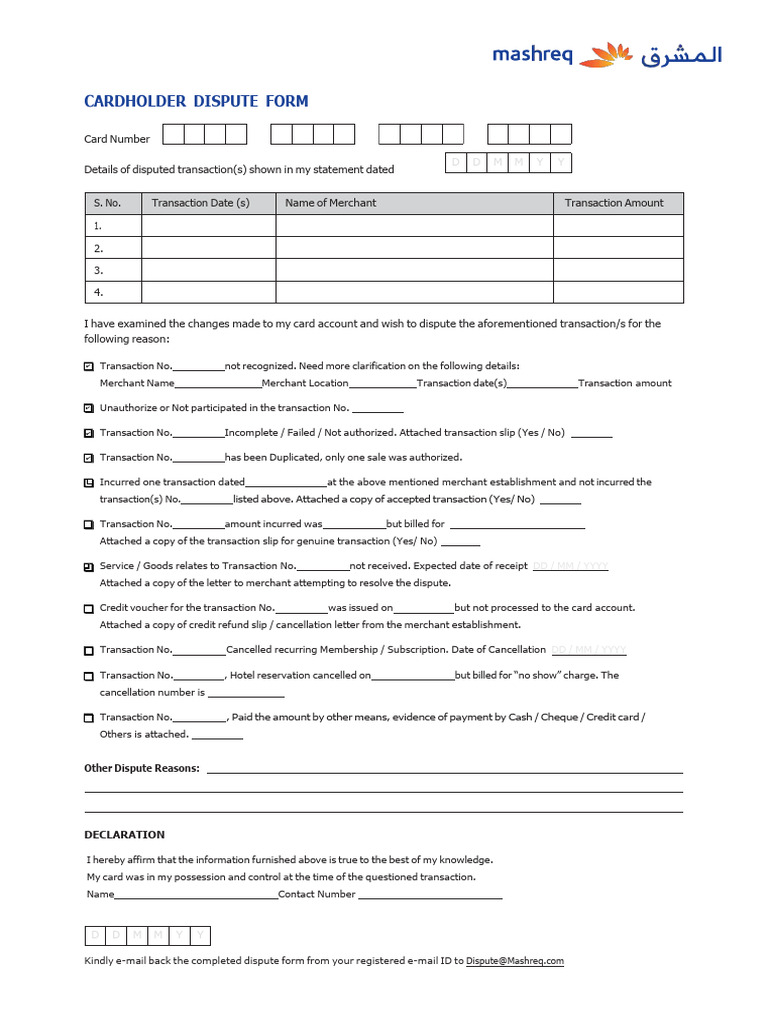 Cards Dispute Editable EN Form | Download Free PDF | Credit Card ...