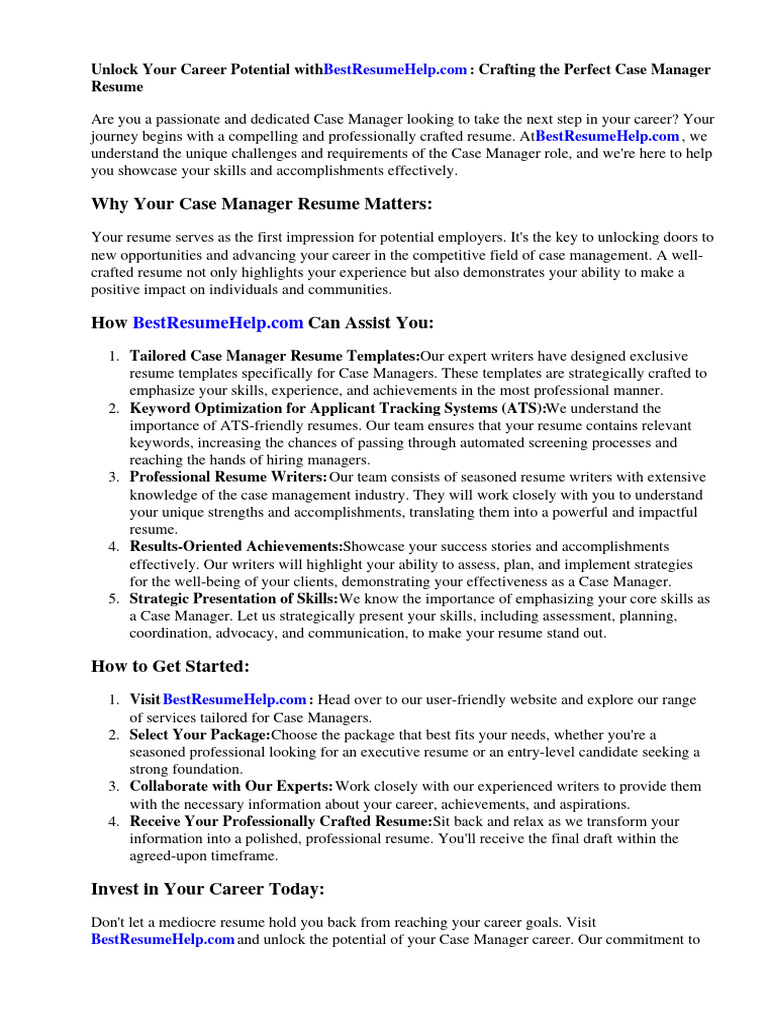 Case Manager Cover Letter | PDF | Résumé | Health Care