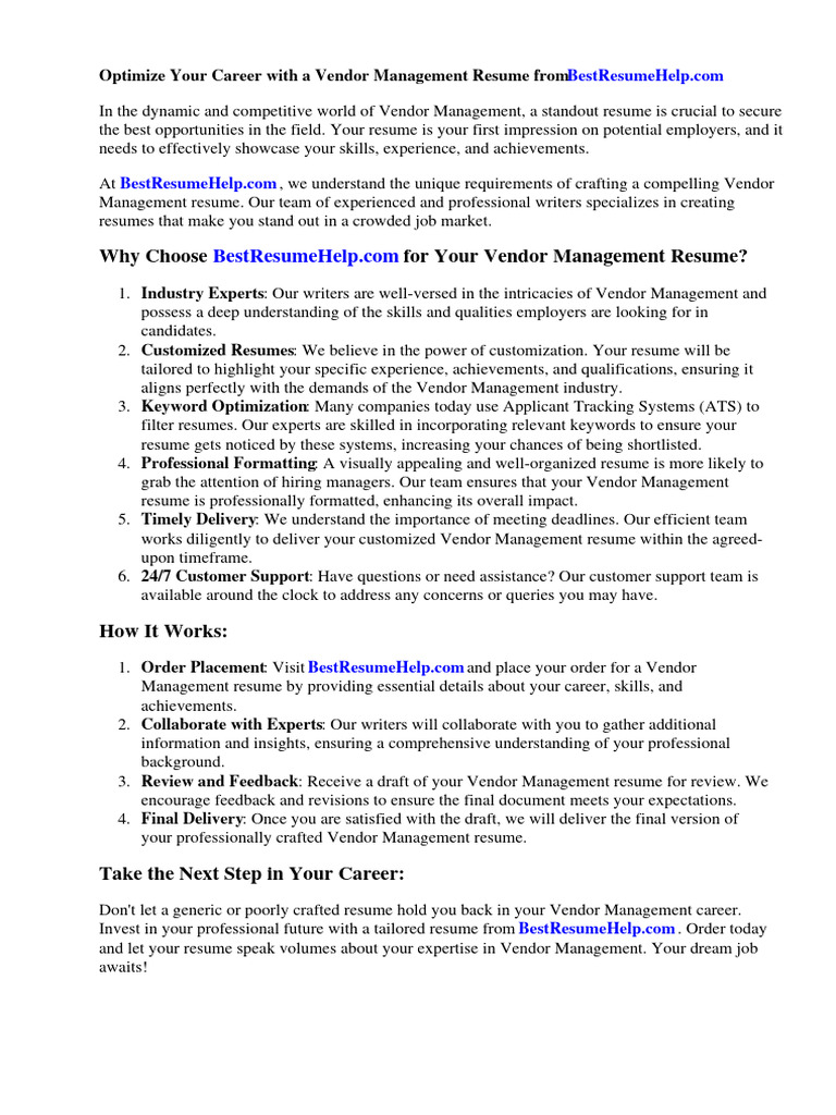 Vendor Management Resume | PDF | Strategic Management | Risk Management