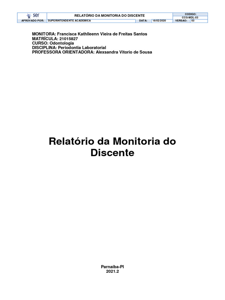 (CCG-MDL-03) - Relatório Da Monitoria Do Discente | PDF | Comunicação ...