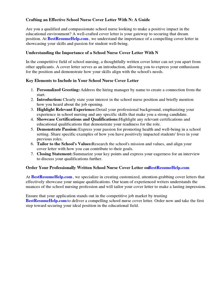 School Nurse Cover Letter With No Experience | PDF | Nursing | Résumé
