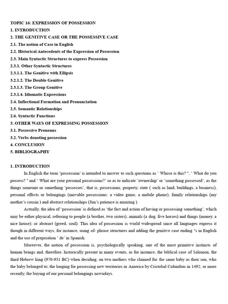Topic 16 Expression of Possession | PDF | Pronoun | Grammatical Number