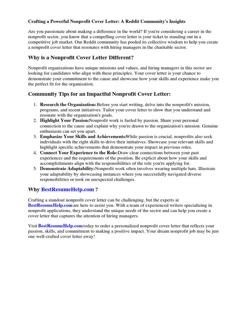 Nonprofit Cover Letter Reddit | PDF | Résumé | Nonprofit Organization