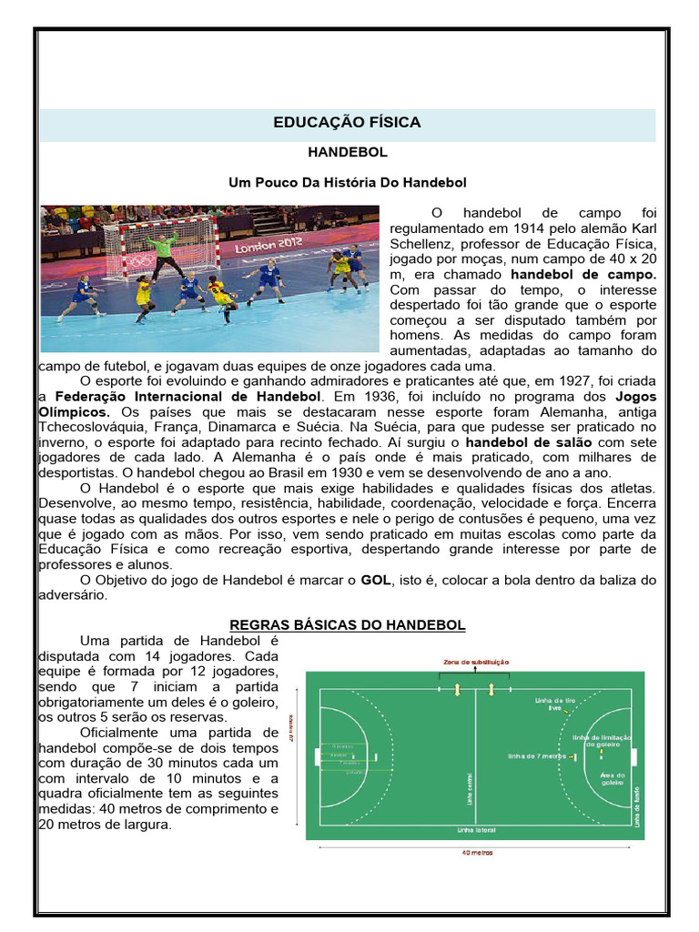 História e Regras do Handebol | PDF | Esportes