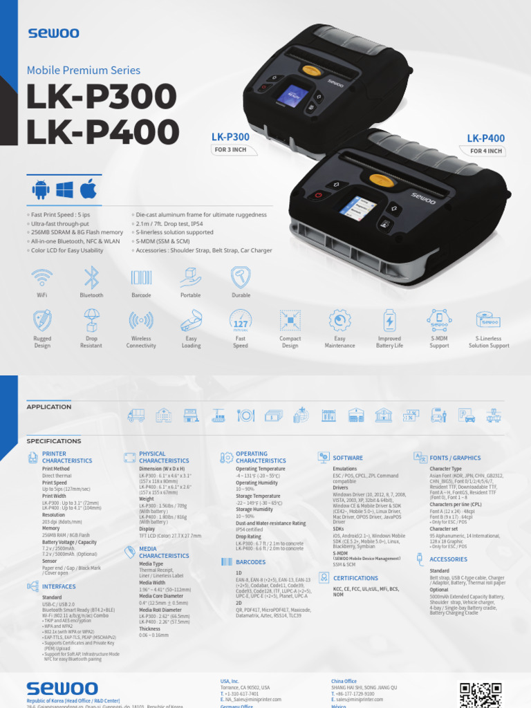 Especificaciones LK-P300 P400 LEAFLET (New) | PDF | Battery Charger | Computing