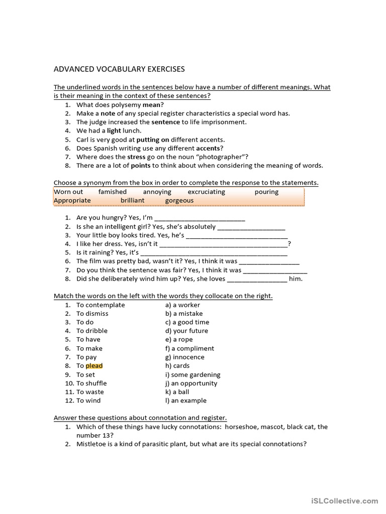 Advanced Vocabulary Exercises Guide | PDF | Language Arts & Discipline ...