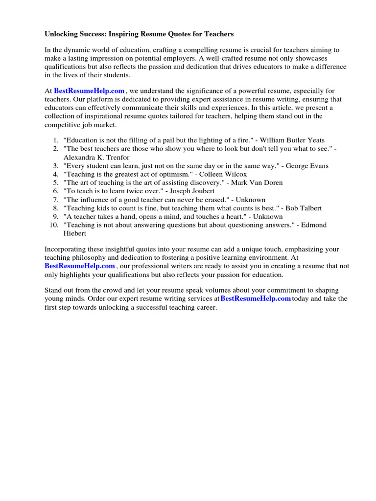 Inspiring Resume Quotes for Teachers | PDF | Teachers | Human Communication
