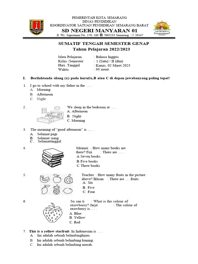 Soal Bahasa Inggris Kelas 1: Buah | PDF | Edible Fruits | Fruit