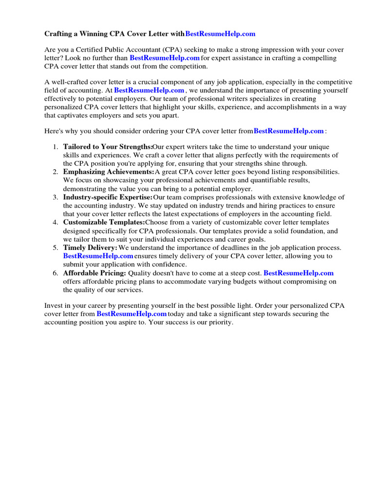 Cpa Cover Letter | PDF | Certified Public Accountant | Résumé