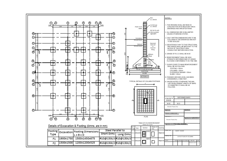 Guest House Column & Footing Plan | PDF | Building Materials ...