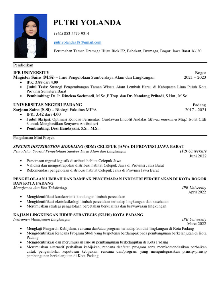 CV - Putri Yolanda. | PDF
