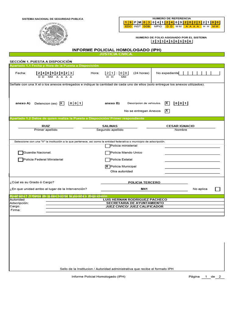 Formato de Iph Justicia Civica | PDF | Policía | Seguridad nacional