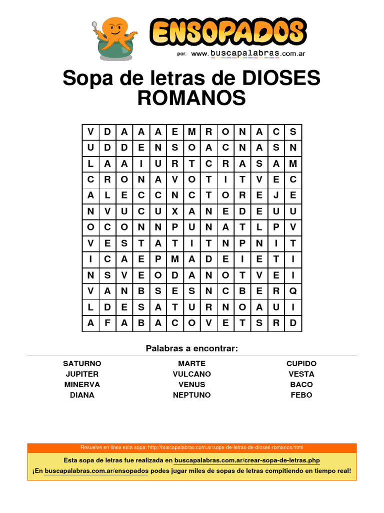 Sopa de Letras de Dioses Romanos | PDF