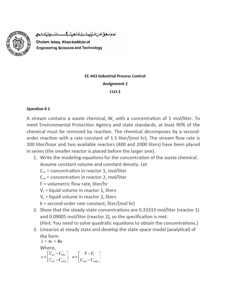 Assignment2_Spring2024 | PDF | Chemical Reactor | Equations
