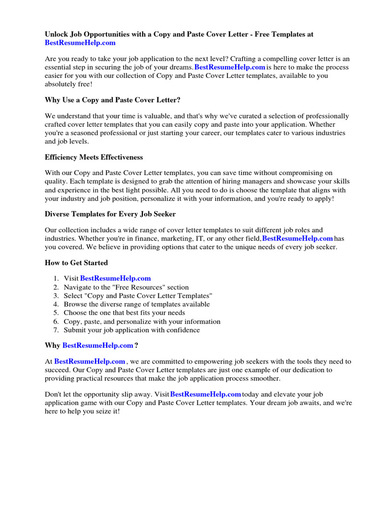 Copy and Paste Cover Letter Free | Download Free PDF | Résumé | Recruitment