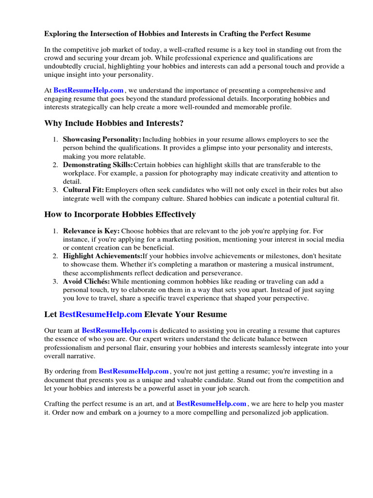 Hobbies and Interests Resume Examples | Download Free PDF | Résumé ...