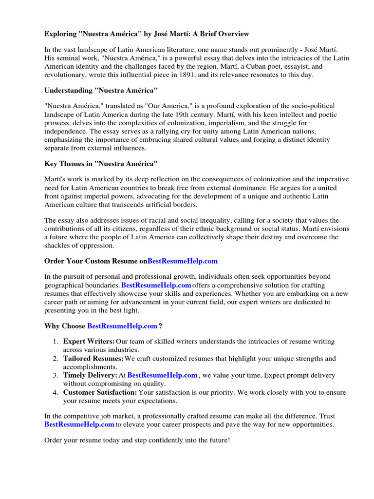 Nuestra America Jose Marti Resumen | PDF | Politics | Social Science