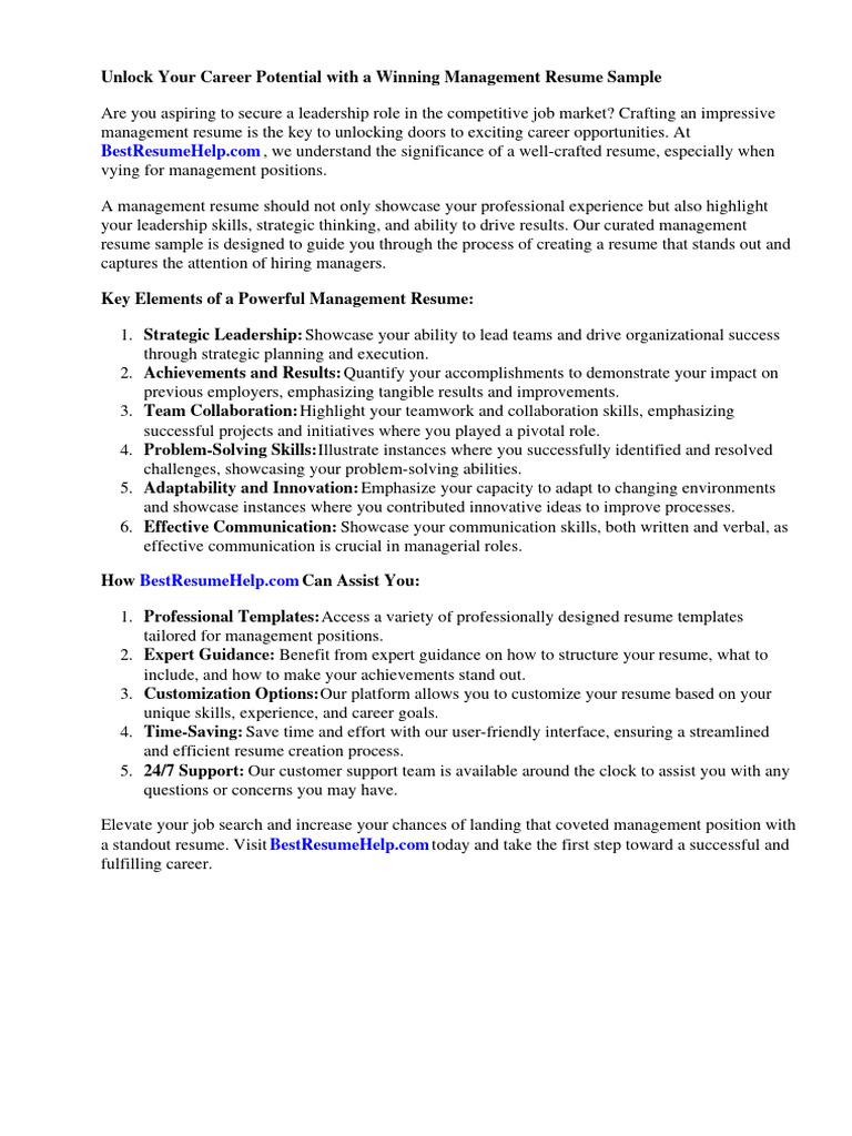 Resume Sample For Management Position | PDF | Résumé | Recruitment