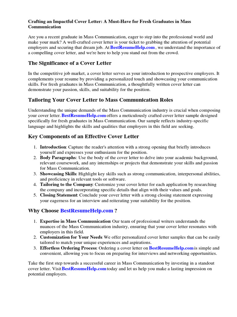Cover Letter Guide for Mass Comm Graduates | PDF | Communication | Résumé