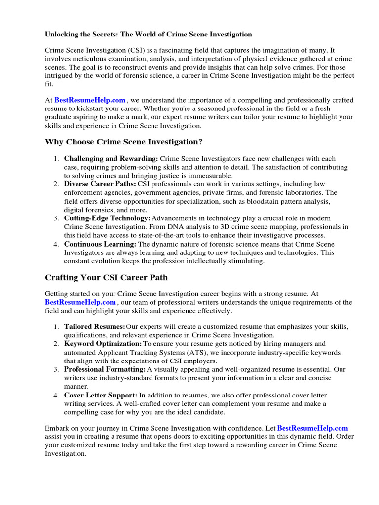 Crime Scene Investigator Cover Letter No Experience | PDF | Crime Scene ...