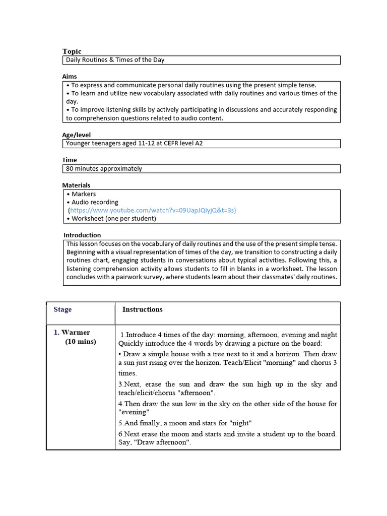 Daily Routines & Times of The Day | PDF | Reading Comprehension ...