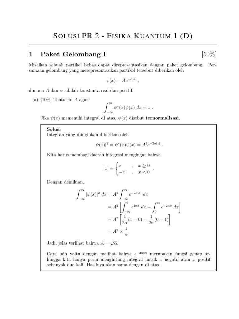 Solusi PR 2 - Fisika Kuantum 1 D | PDF