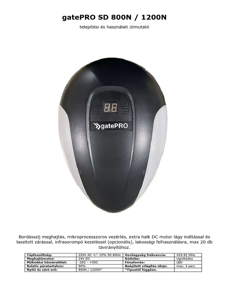 GatePRO SD Garazsnyito v13 | PDF