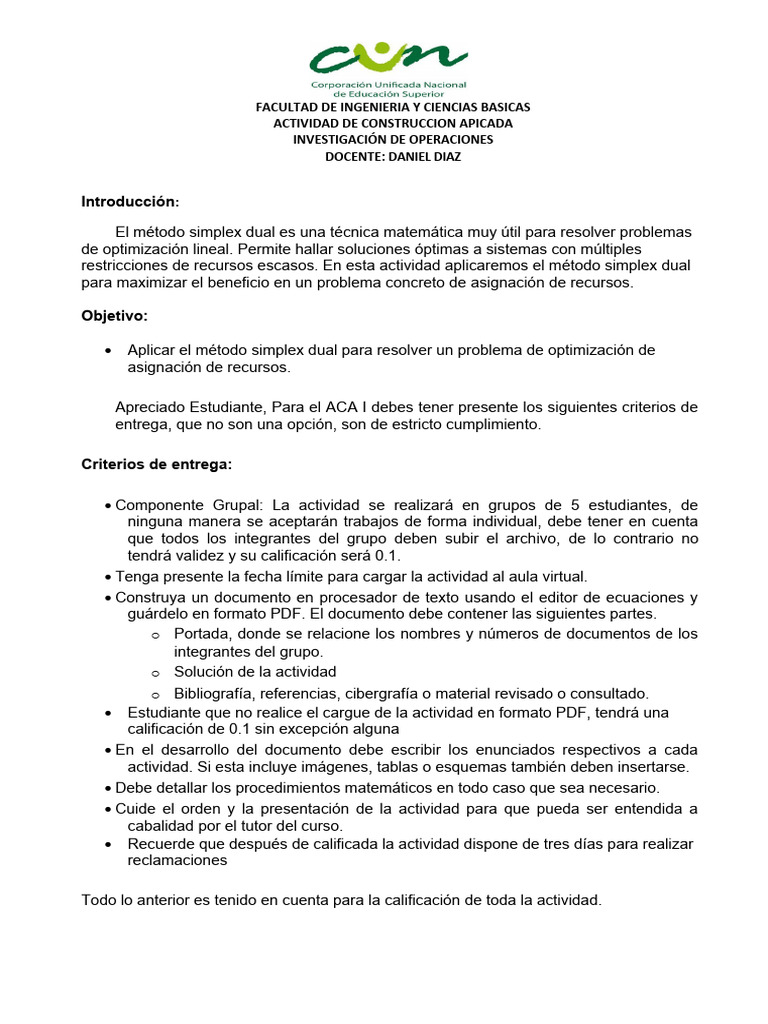 Aplicación del Método Simplex Dual | PDF | Optimización Matemática ...