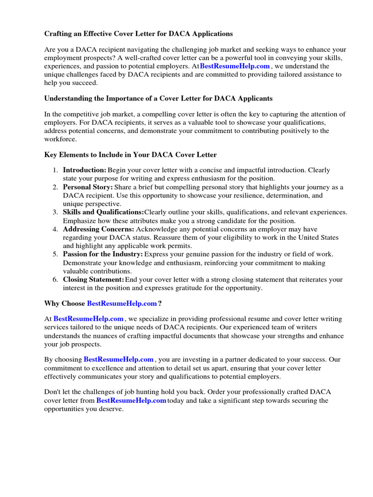 Cover Letter For Daca | PDF | Deferred Action For Childhood Arrivals ...