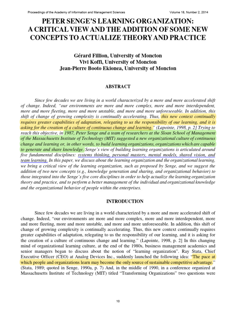 Senge's Learning Organization: A Critical Review | PDF | Learning ...
