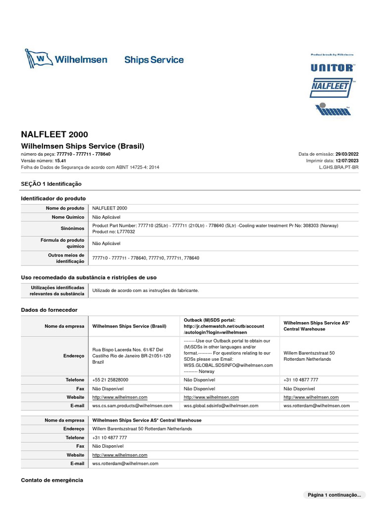 FISPQ Nalfleet 2000 | PDF | Asma | Desperdício