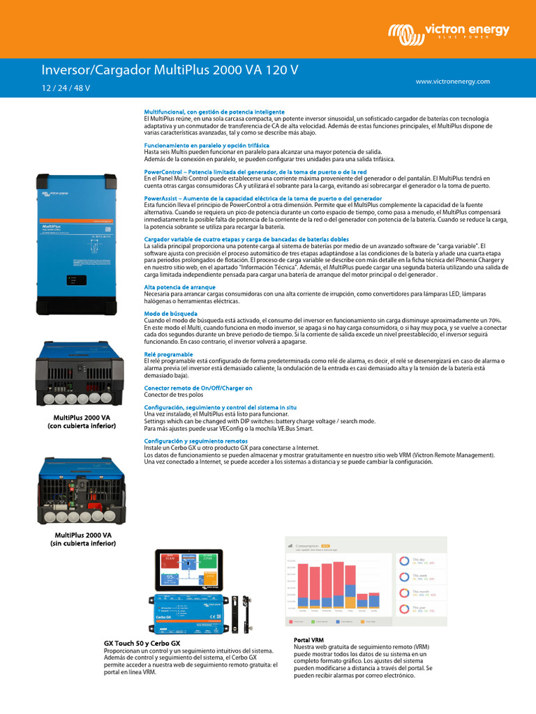 Datasheet MultiPlus 2000VA 120V ES | PDF | Generador eléctrico | Cargador de batería