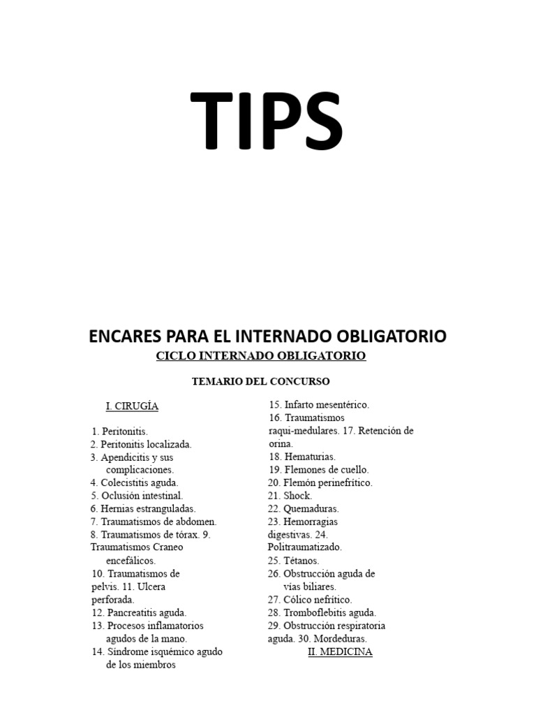 Tips Encares para El Internado Obligatorio | PDF | Inflamación | Especialidades Medicas