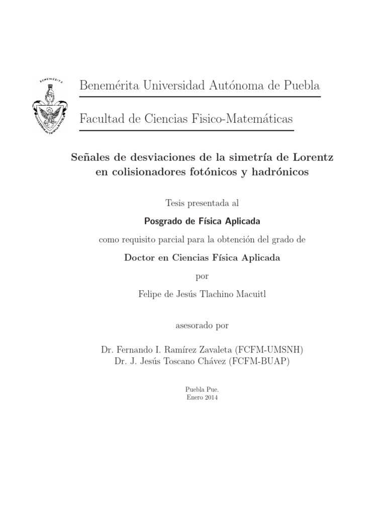 Benem Erita Universidad Aut Onoma de Puebla Facultad de Ciencias Fisico ...