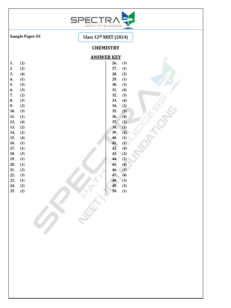 Chemistry Answer Key for Class 12 NEET | PDF | Alkene | Aldehyde