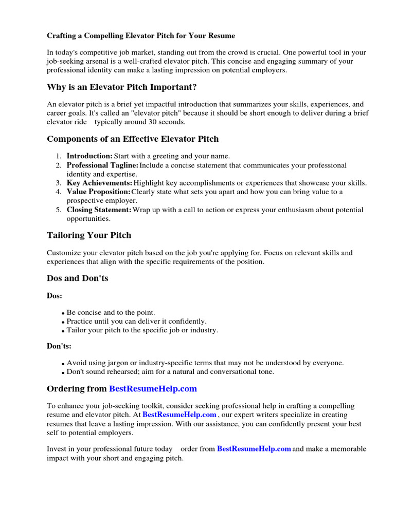 Crafting an Elevator Pitch for Resumes | PDF | Résumé | Job Interview