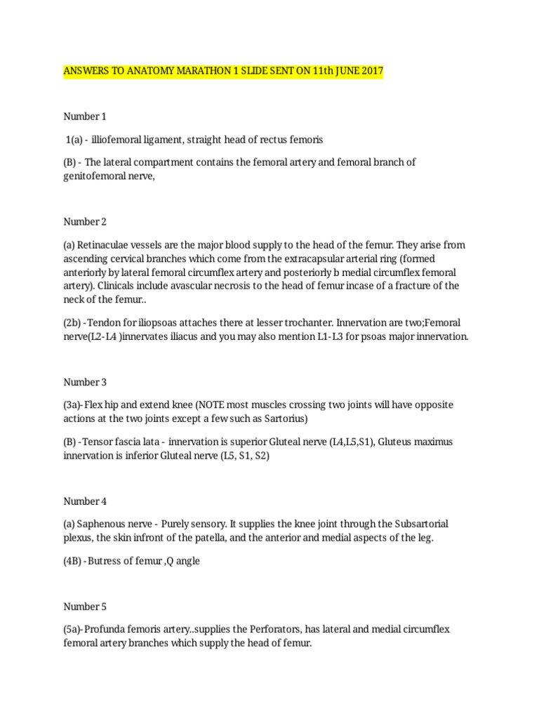 ANSWERS TO ANATOMY MARATHON 1 SLIDE SENT ON 11th JUNE 2017 | PDF