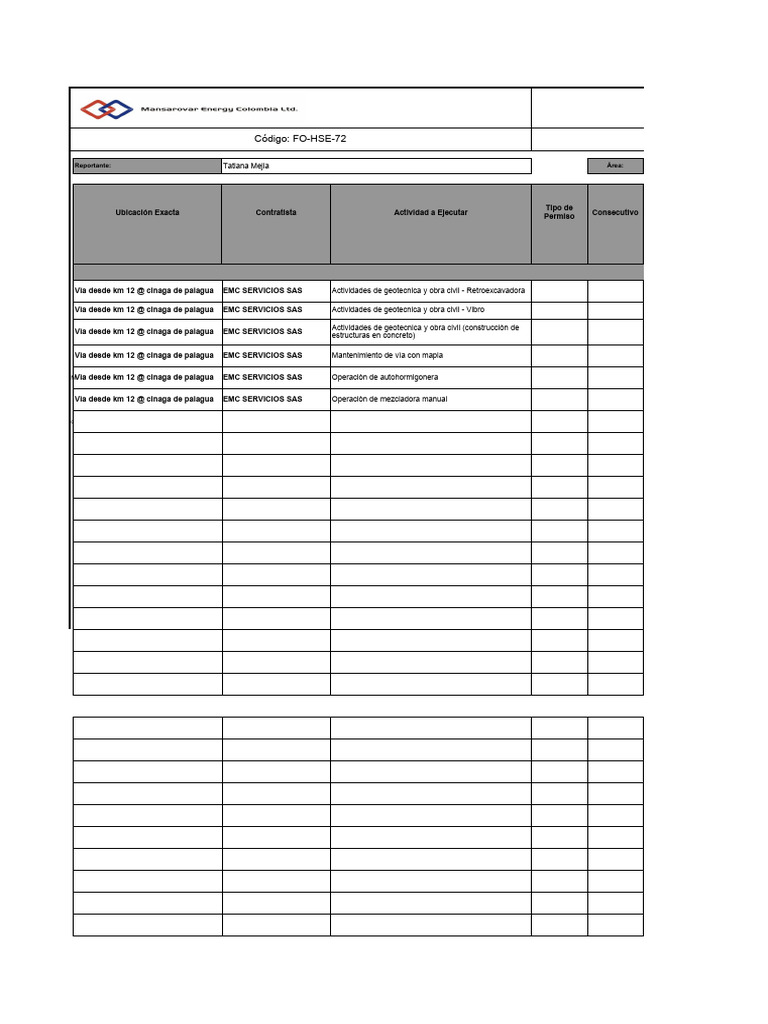 FO-HSE-72 Control Permisos de Velasquez | PDF | Ingeniería | Bienes raíces