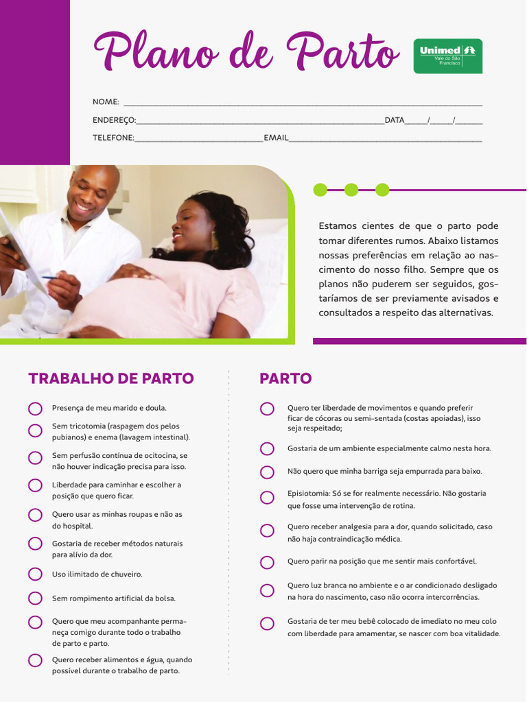 Plano de Parto | PDF | Parto | Amamentação