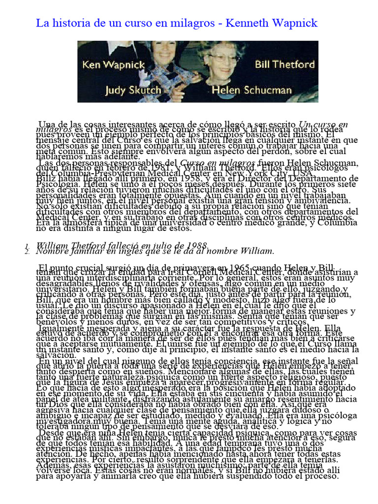 La Historia de Un Curso en Milagros - Kenneth Wapnick | PDF | Jesús ...