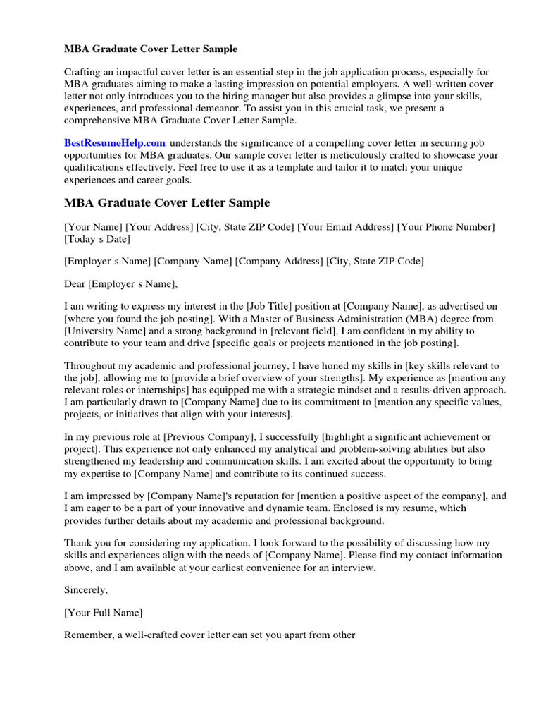 Mba Graduate Cover Letter Sample | PDF