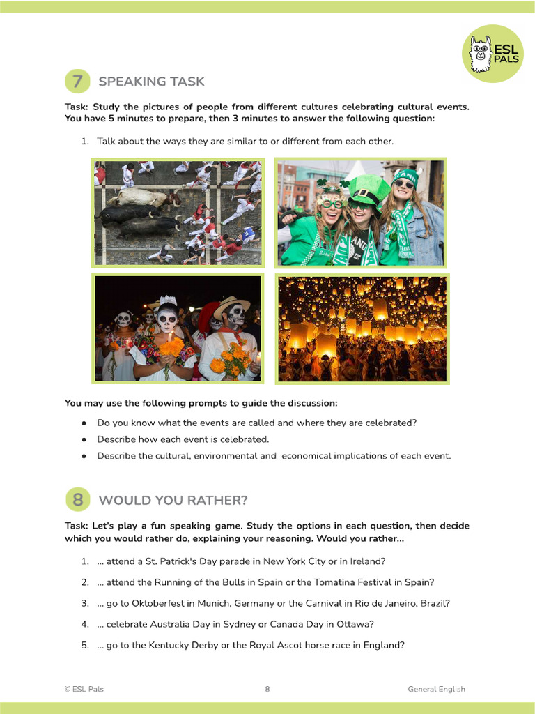 National Festivities - Speaking Task | PDF