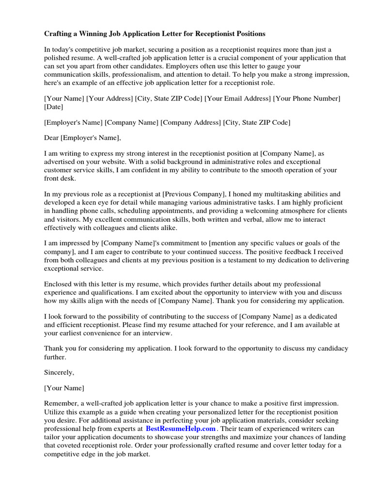Receptionist Job Application Letter Guide | PDF | Résumé | Application ...