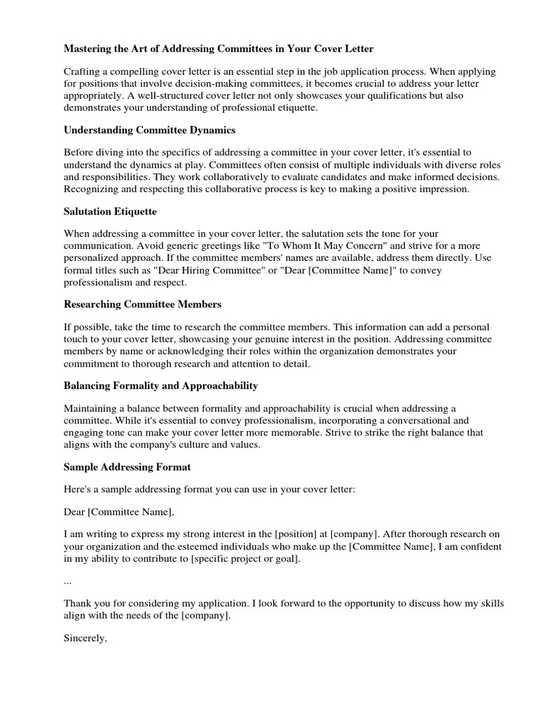 How To Address A Committee in A Cover Letter | PDF | Career & Growth