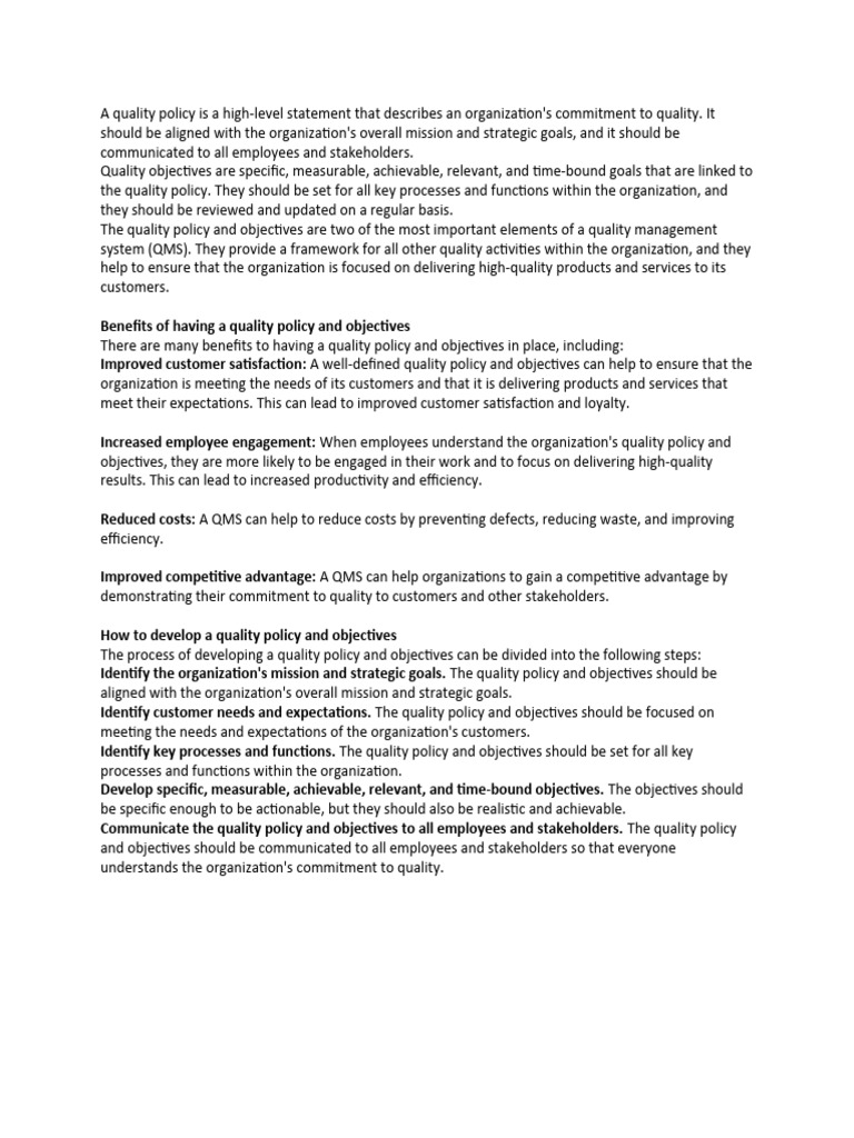 Quality Policy and Objectives Guide | PDF | Goal | Quality Management ...