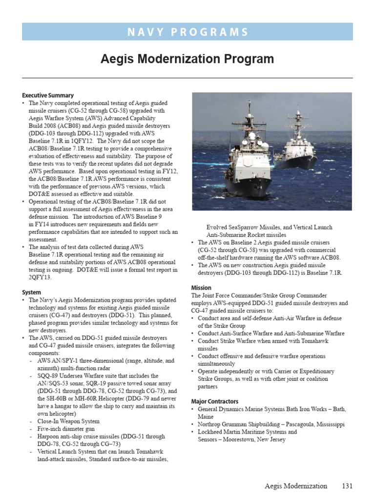 2012 AEGIS Modernisation Programs | PDF | United States Navy | Military ...