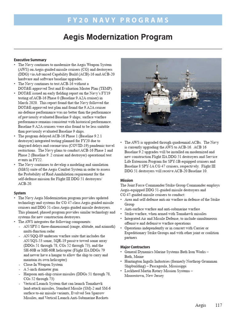 2020 AEGIS Modernisation Programs | PDF | Naval Warfare | Military Technology